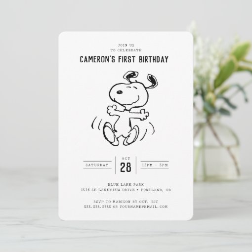 Peanuts | Dancing Snoopy Birthday Invitation | Zazzle