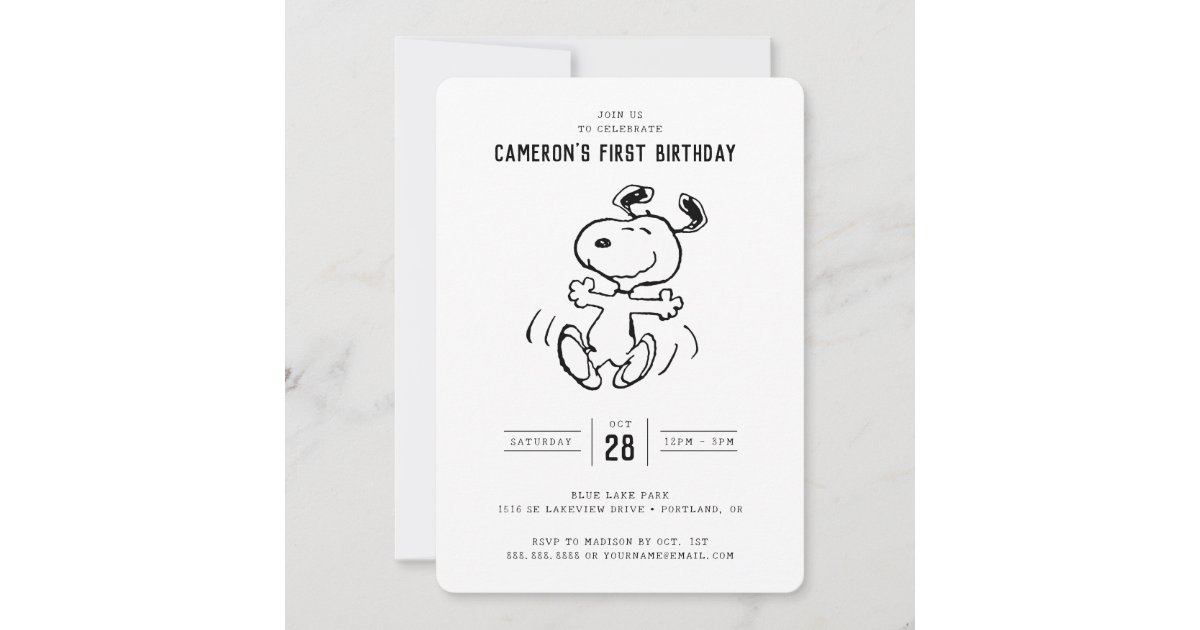 Peanuts | Dancing Snoopy Birthday Invitation | Zazzle