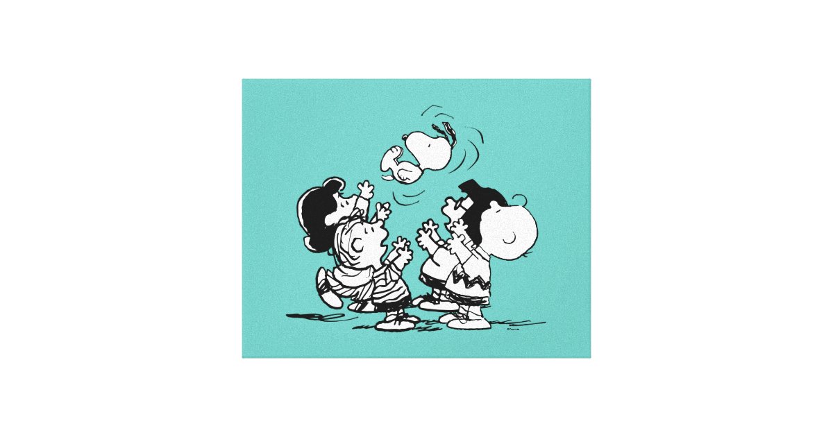 Peanuts Gang Lifting Snoopy Canvas Print | Zazzle
