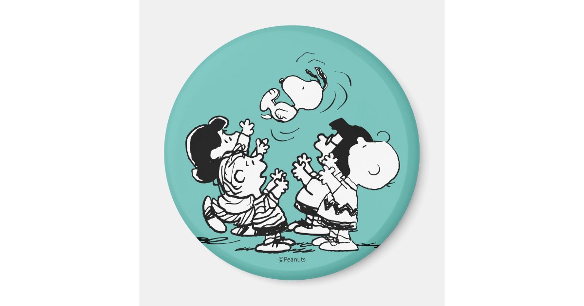 Peanuts Gang Lifting Snoopy Magnet | Zazzle