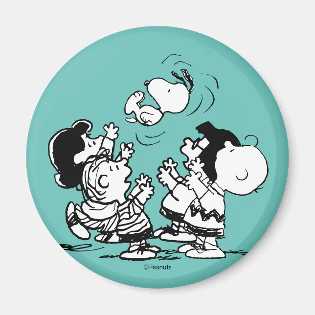 Peanuts Gang Lifting Snoopy Magnet | Zazzle