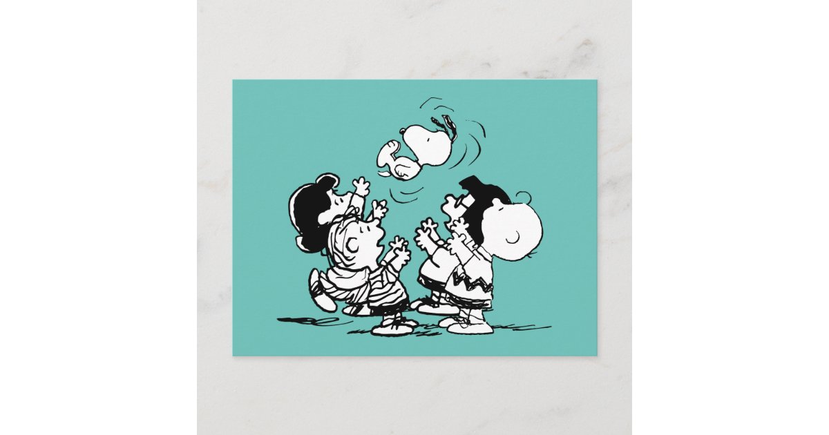 Peanuts Gang Lifting Snoopy Postcard | Zazzle