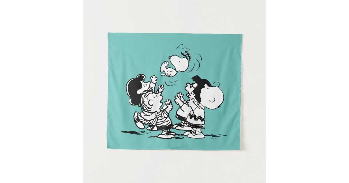 Peanuts Gang Lifting Snoopy Tapestry | Zazzle
