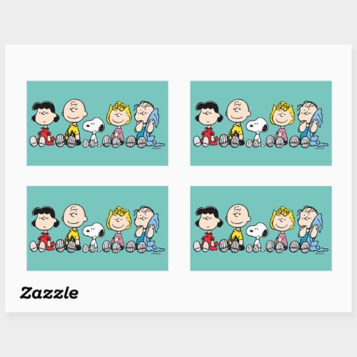 Peanuts Gang Sitting Together Rectangular Sticker | Zazzle