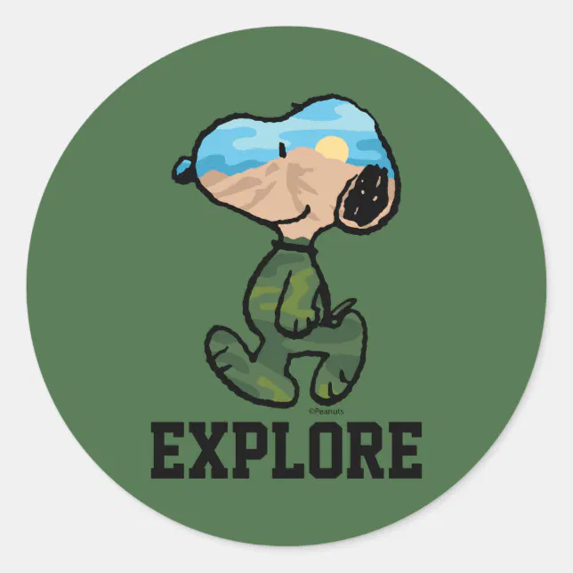 Peanuts | Great Outdoor Snoopy Classic Round Sticker | Zazzle