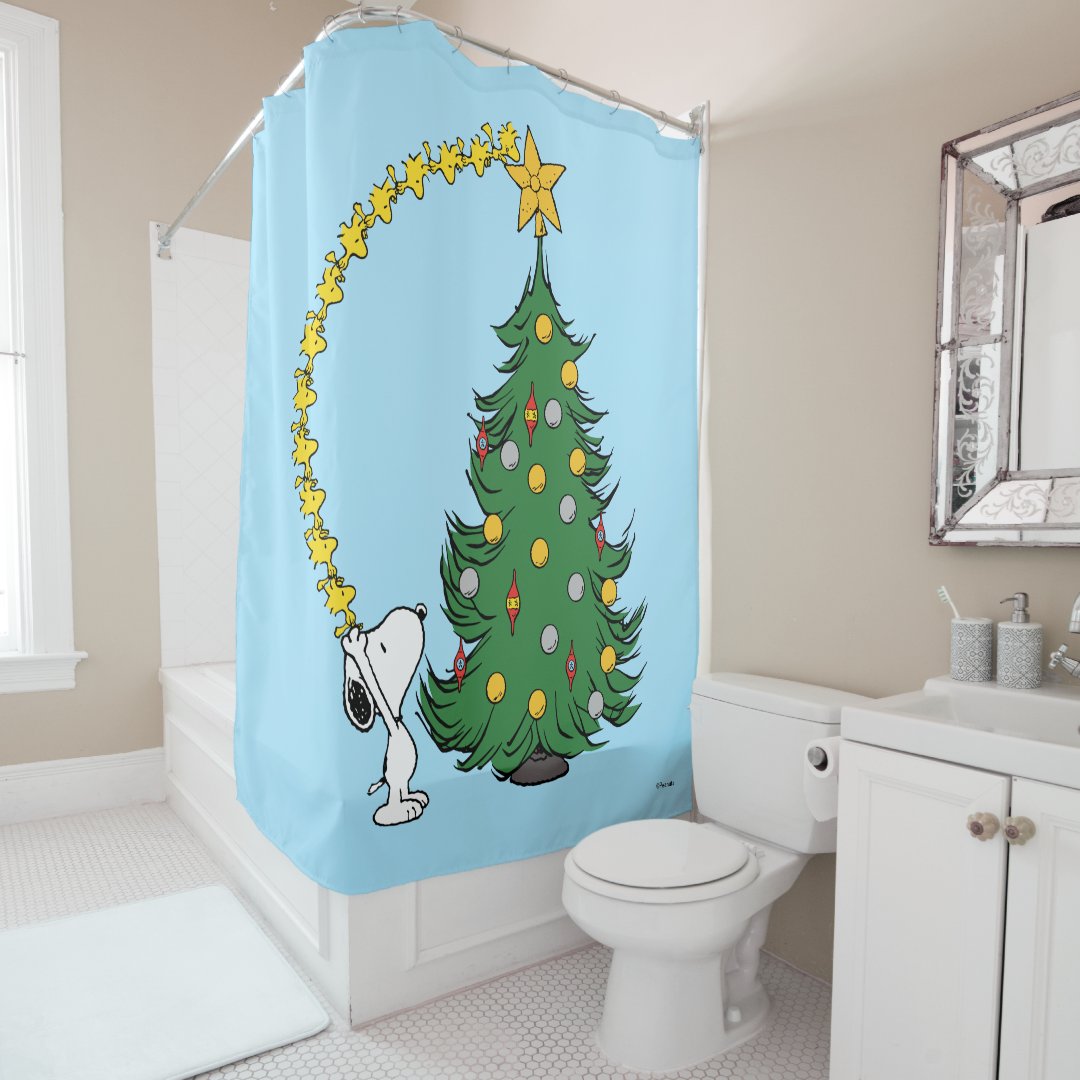 Peanuts | Holiday Tree Trimming Shower Curtain | Zazzle