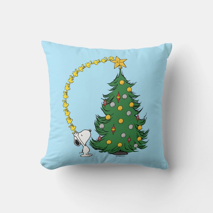 Peanuts | Holiday Tree Trimming Throw Pillow | Zazzle