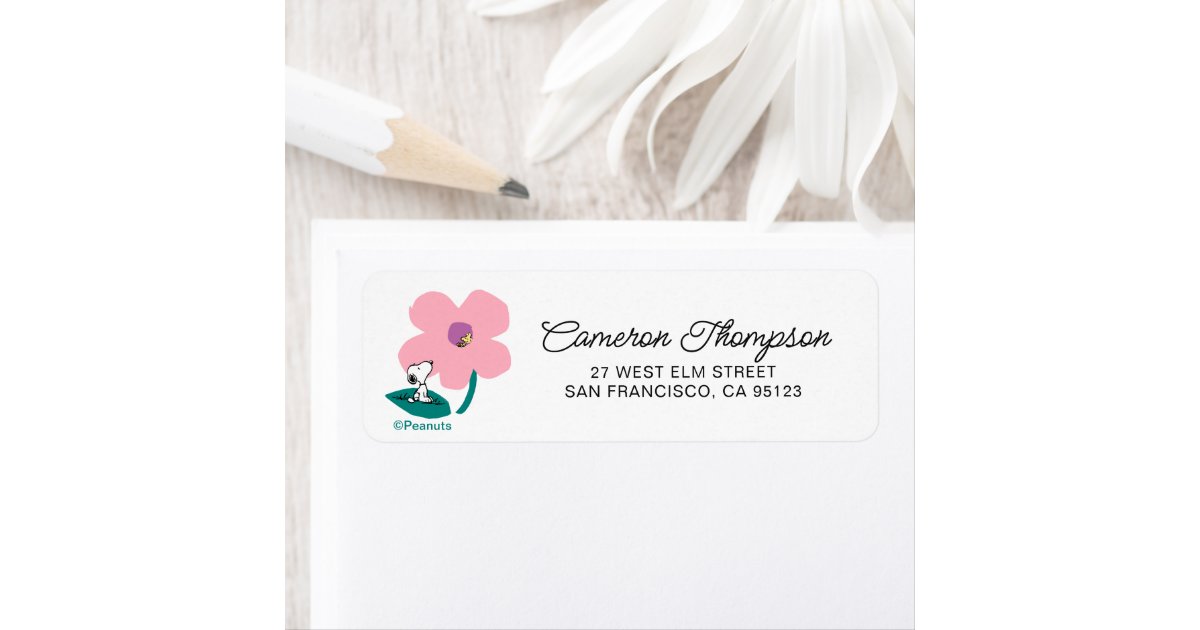 Peanuts | Illustrating Nature Pink Flower Label | Zazzle