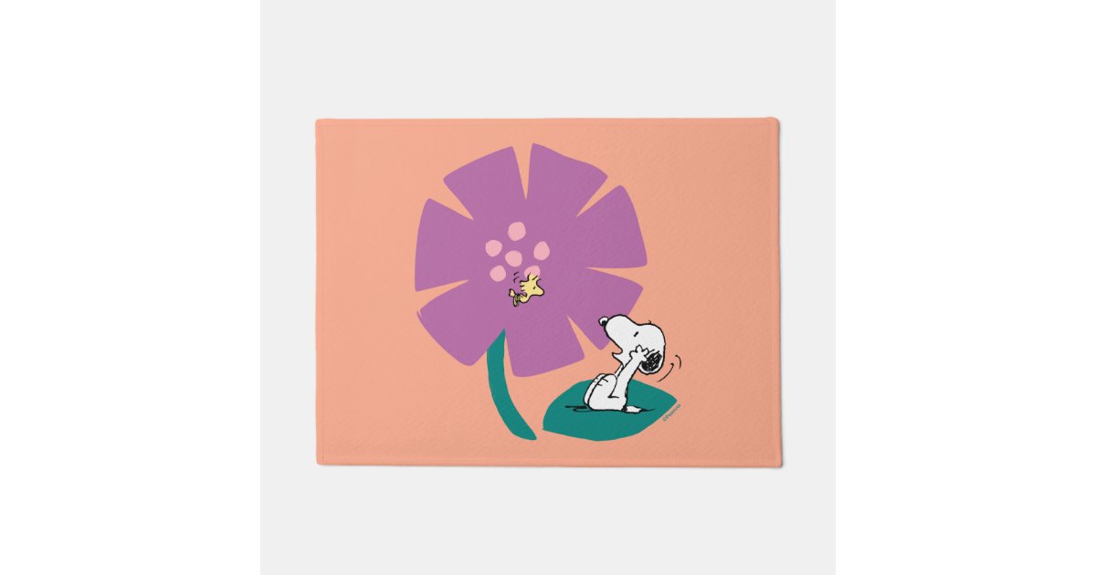 Peanuts | Illustrating Nature Purple Flower Doormat | Zazzle