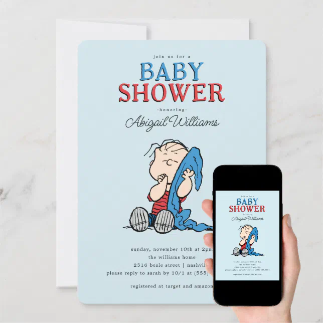 Peanuts | Linus and Blanket Boy Baby Shower Invitation | Zazzle