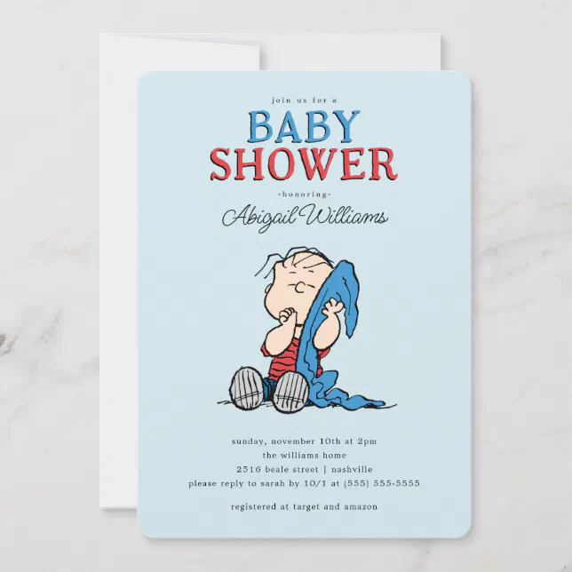 Peanuts | Linus and Blanket Boy Baby Shower Invitation | Zazzle