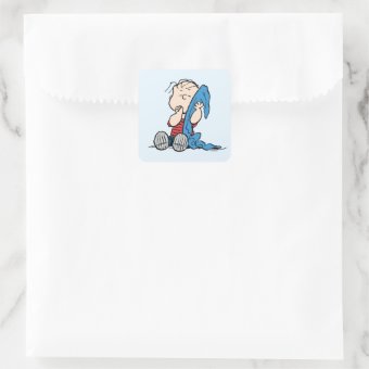 Peanuts | Linus & His Blanket Square Sticker | Zazzle