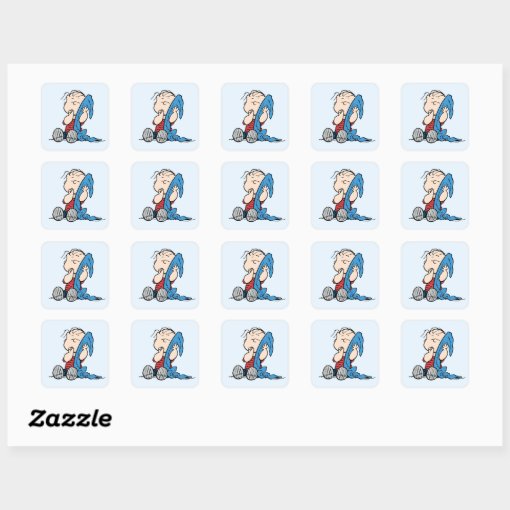 Peanuts | Linus & His Blanket Square Sticker | Zazzle
