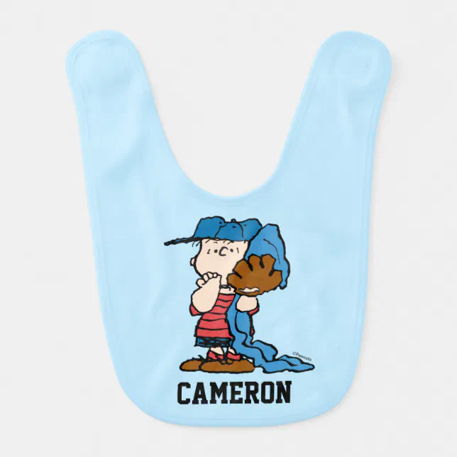 Peanuts | Linus In His Baseball Gear Baby Bib | Zazzle