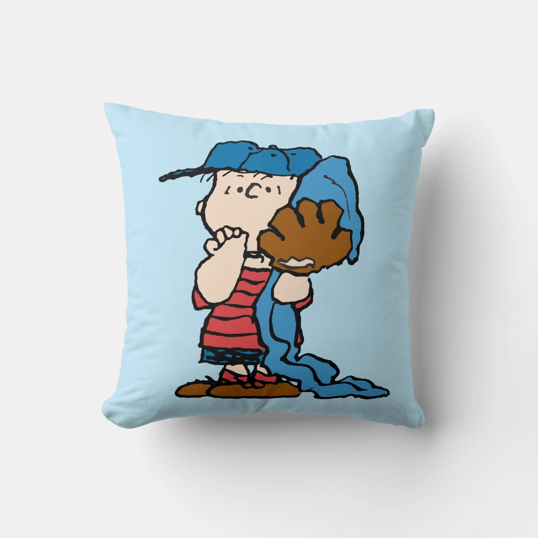 Peanuts | Linus In His Baseball Gear Throw Pillow | Zazzle
