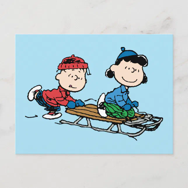 Peanuts | Linus & Lucy Sled Riding Holiday Postcard | Zazzle