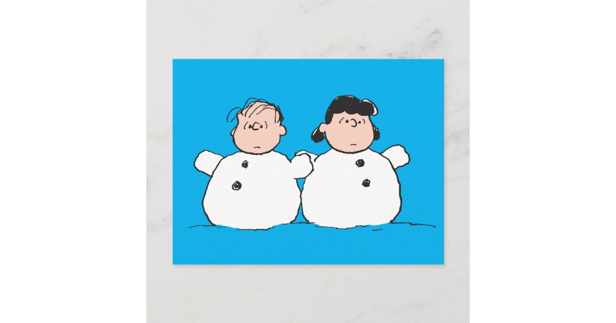 Peanuts | Linus & Lucy Snowmen Postcard | Zazzle