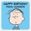 Peanuts | Linus Portrait | Happy Birthday Square Sticker | Zazzle