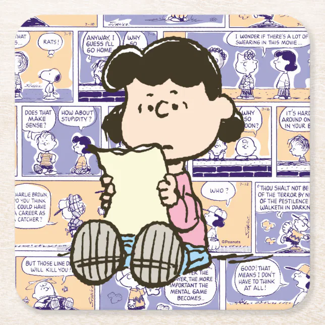 Peanuts | Lucy Comic Pattern Square Paper Coaster | Zazzle