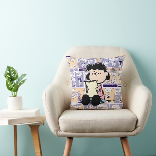 Peanuts | Lucy Comic Pattern Throw Pillow | Zazzle