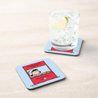 Peanuts | Lucy Pilgrim Pie Stand Beverage Coaster | Zazzle