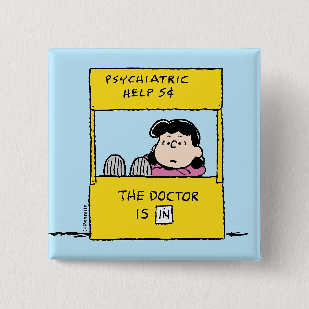 Peanuts | Lucy & the Doctor Is In Button | Zazzle