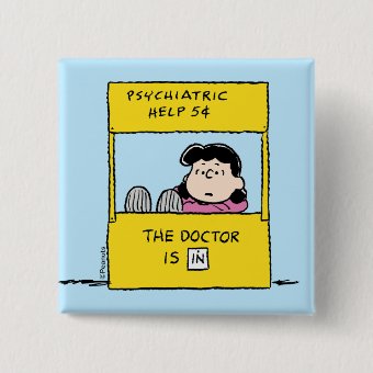 Peanuts | Lucy & the Doctor Is In Button | Zazzle