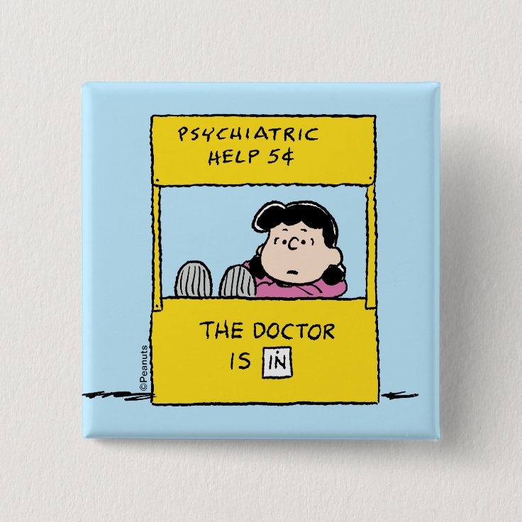Peanuts | Lucy & the Doctor Is In Button | Zazzle