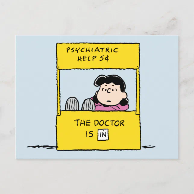 Peanuts | Lucy & the Doctor Is In Postcard | Zazzle