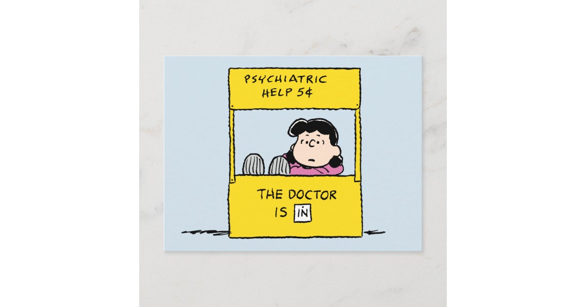 Peanuts | Lucy & the Doctor Is In Postcard | Zazzle