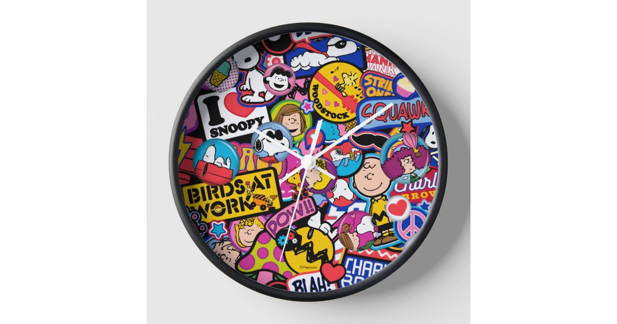 Peanuts | Mixtape Patch Pattern Clock | Zazzle