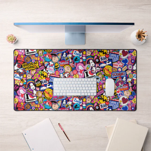 Peanuts | Mixtape Patch Pattern Desk Mat | Zazzle