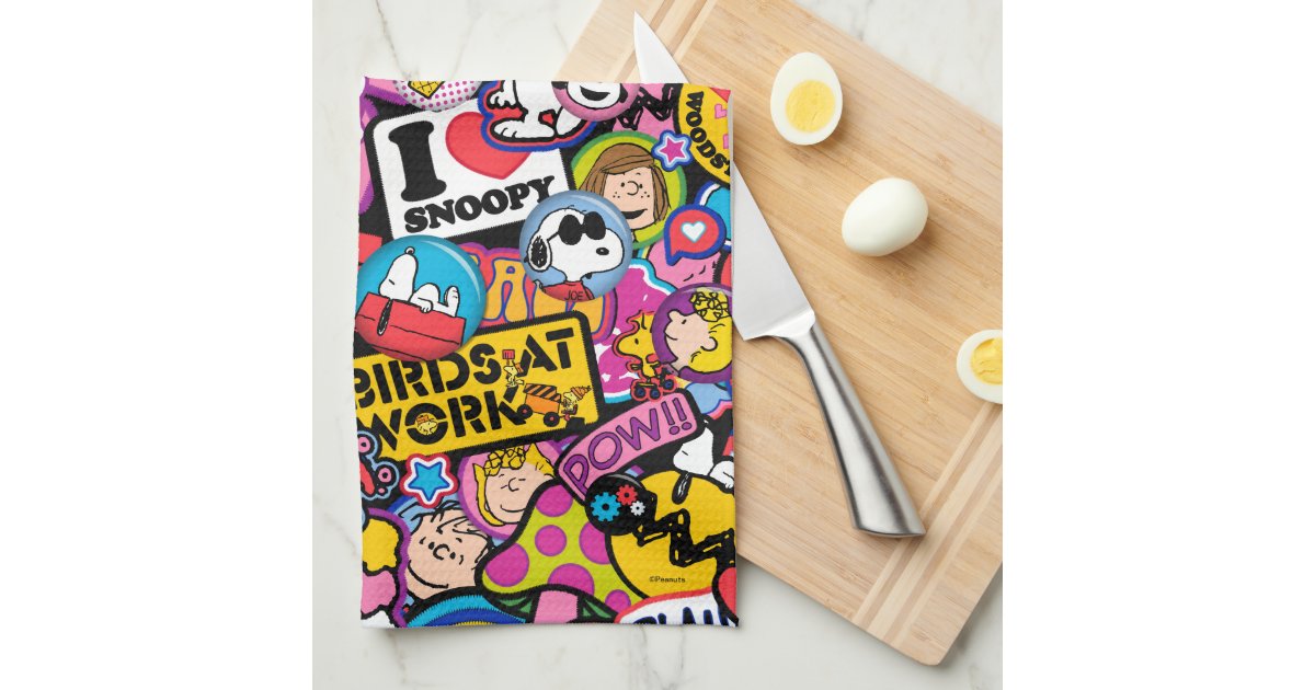 Peanuts | Mixtape Patch Pattern Kitchen Towel | Zazzle