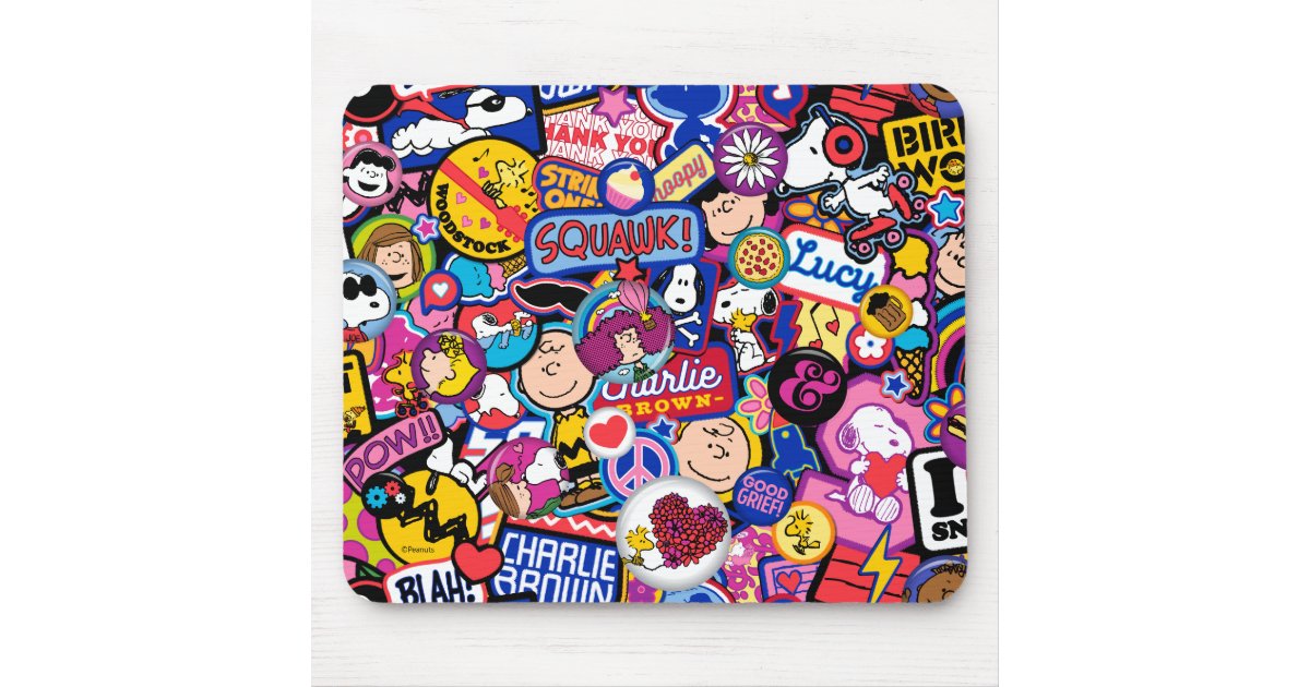 Peanuts | Mixtape Patch Pattern Mouse Pad | Zazzle