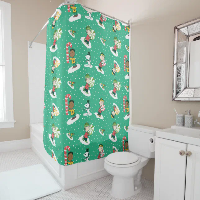Peanuts Peppermint Dreams Snowflake Pattern Shower Curtain | Zazzle