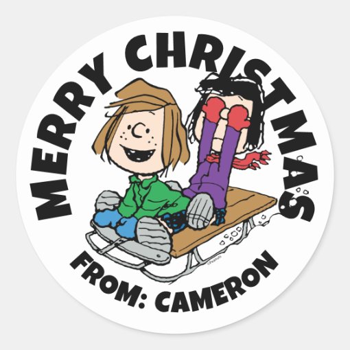 Peanuts | Peppermint Patty & Marcie Sled Riding Classic Round Sticker ...
