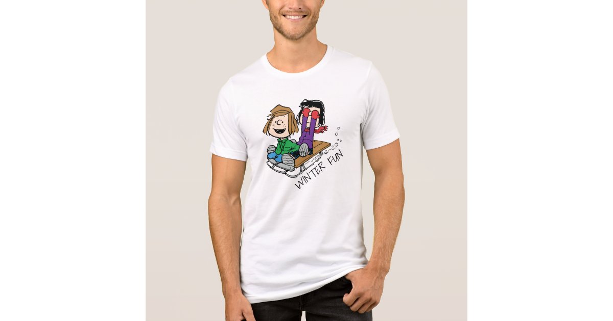 Peanuts | Peppermint Patty & Marcie Sled Riding Tri-Blend Shirt | Zazzle