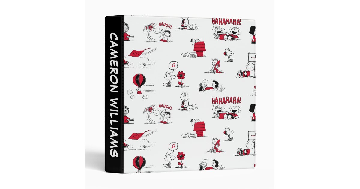 PEANUTS | Red & Black Pattern 3 Ring Binder | Zazzle