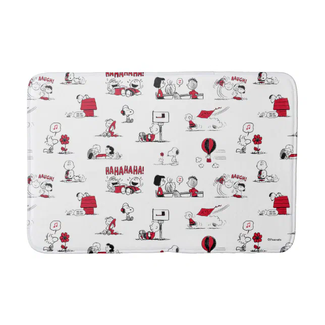 PEANUTS | Red & Black Pattern Bath Mat | Zazzle