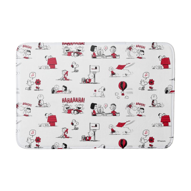 PEANUTS | Red & Black Pattern Bath Mat | Zazzle