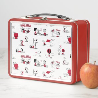 PEANUTS | Red & Black Pattern Metal Lunch Box | Zazzle