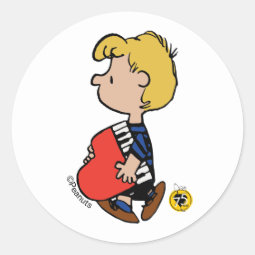 Peanuts | Schroeder Traveling Piano Classic Round Sticker | Zazzle