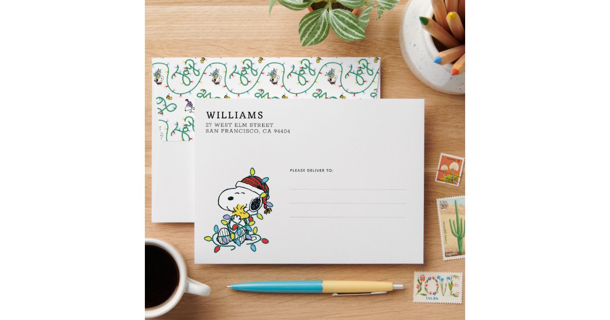 Peanuts | Shiny and Bright Christmas Love Pattern Envelope | Zazzle