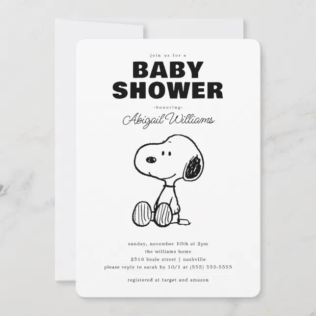 Peanuts | simple Snoopy Baby Shower Invitation | Zazzle