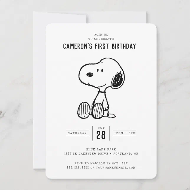 Peanuts | Simple Snoopy Birthday Invitation | Zazzle