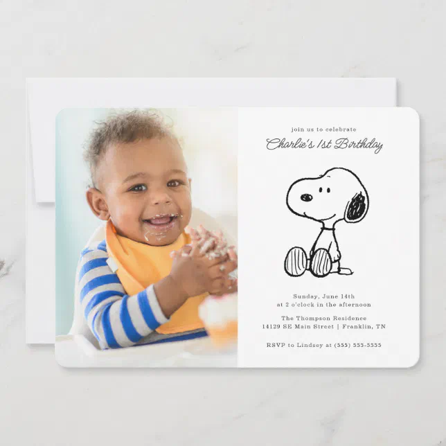 Peanuts | Simple Snoopy Photo Birthday Invitation | Zazzle