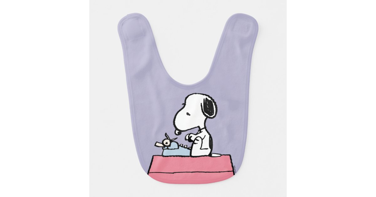 Peanuts | Snoopy at the Typewriter Baby Bib | Zazzle