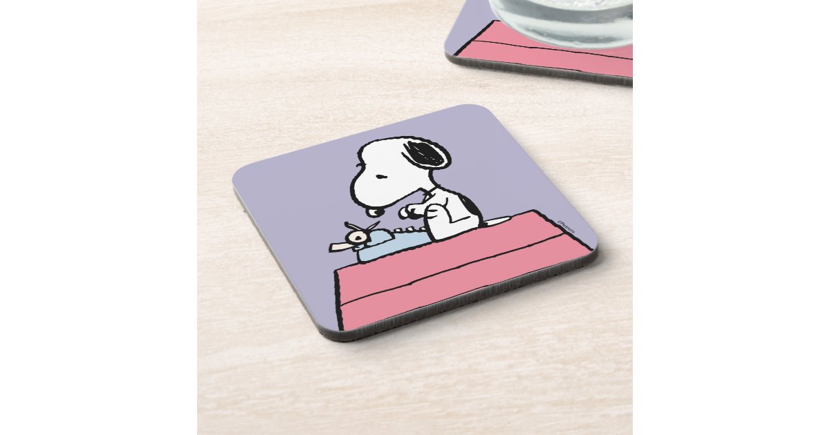 Peanuts | Snoopy at the Typewriter Beverage Coaster | Zazzle