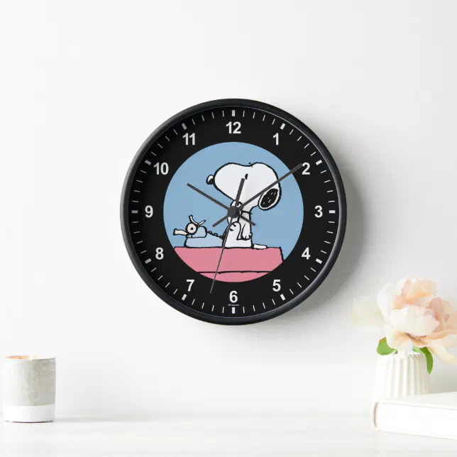 Peanuts | Snoopy at the Typewriter Clock | Zazzle