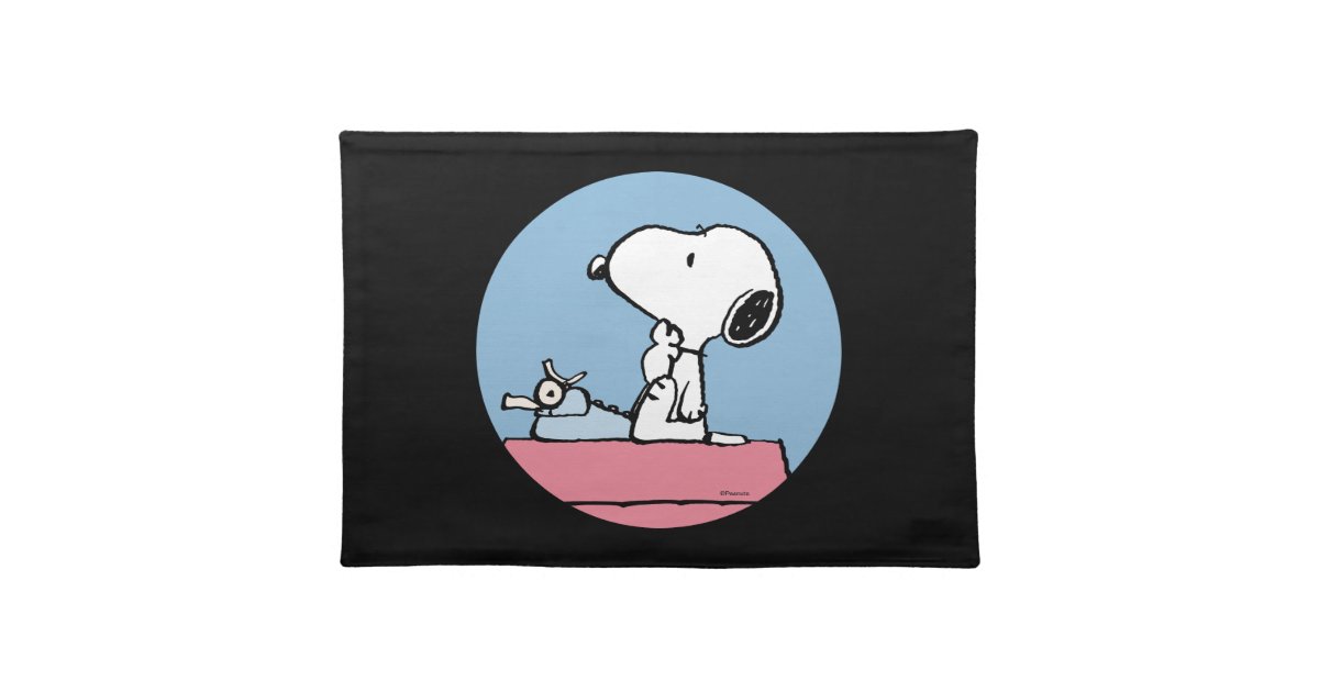 Peanuts | Snoopy at the Typewriter Cloth Placemat | Zazzle